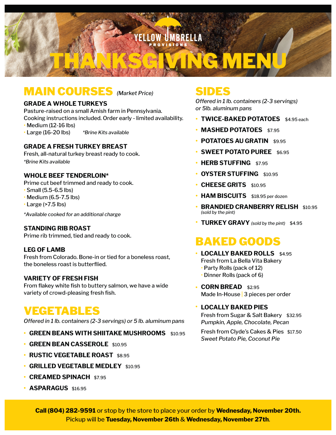 Yellow Umbrella Thanksgiving Menu – Yellow Umbrella RVA